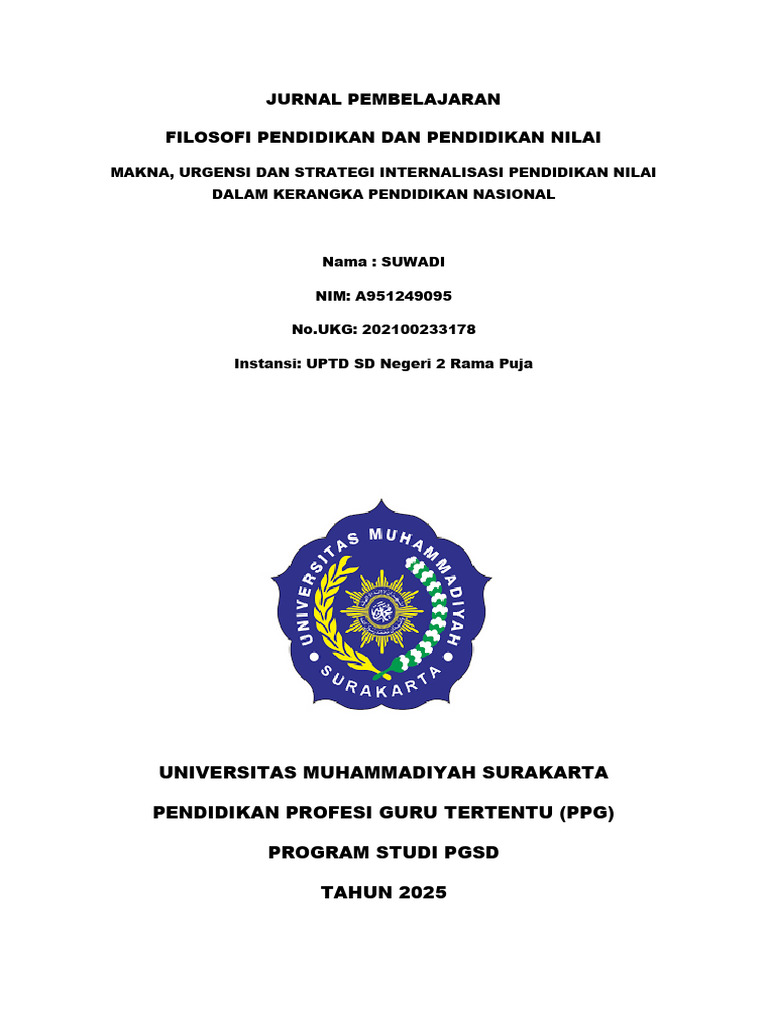 Strategi Internalisasi Pendidikan Nilai | PDF