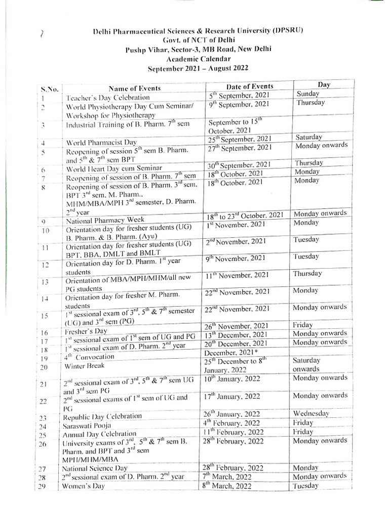 Academic Calendar | PDF