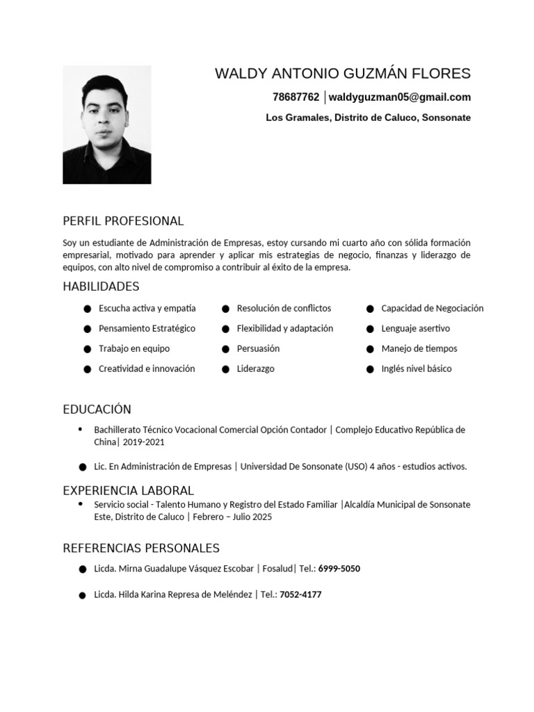 Curriculum Vitae Waldy Antonio Guzmán Flores | PDF