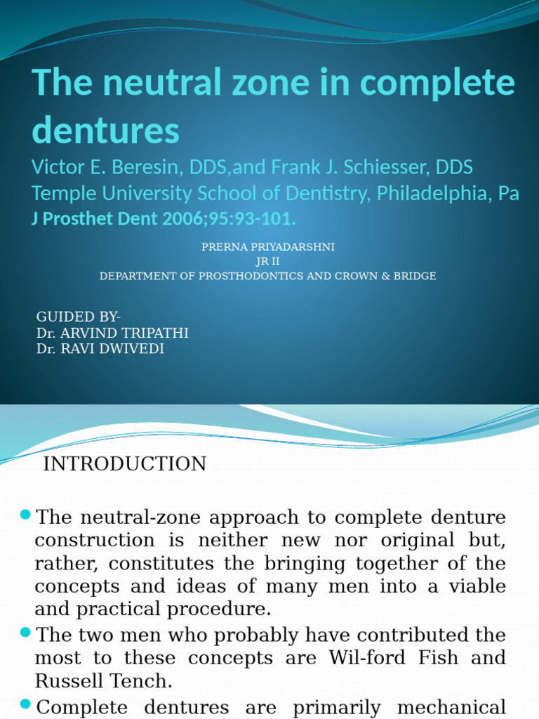 4.JC The Neutral Zone in Complete Dentures | PDF | Dentures | Mouth