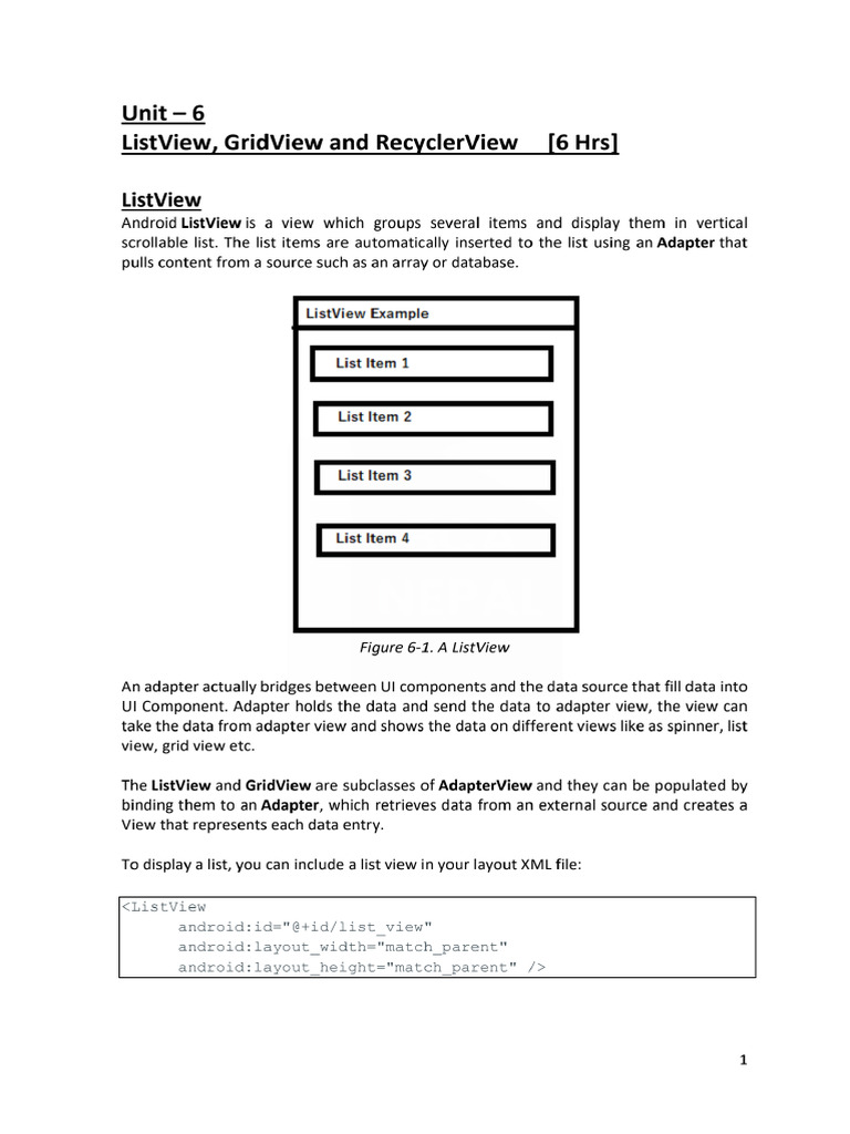 Unit 6 Listview Gridview and Recyclerview. | PDF
