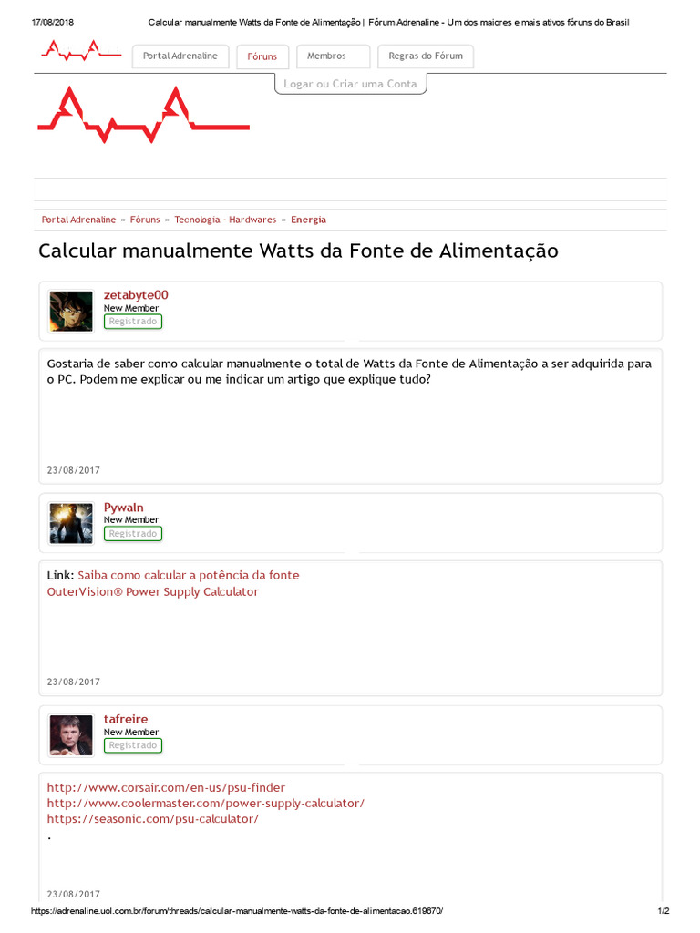 Calcular Watts da Fonte de PC | PDF | Fonte de energia | PCs (computadores)