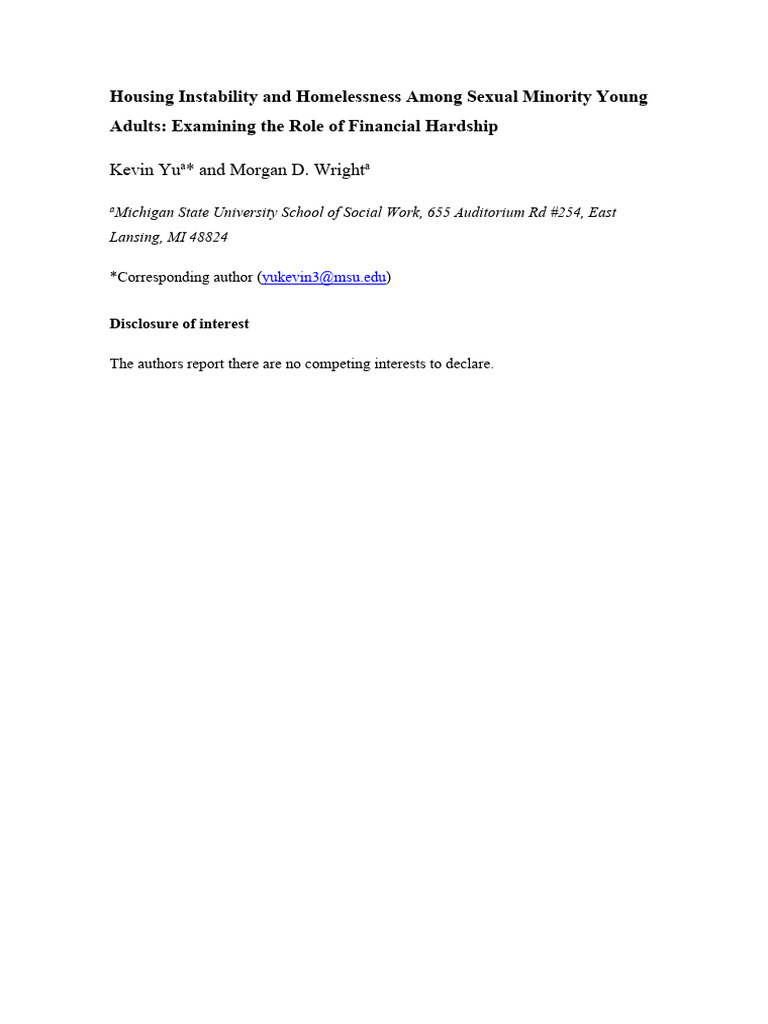 Financial Hardship and SMYA Homelessness | PDF | Cost Of Living ...