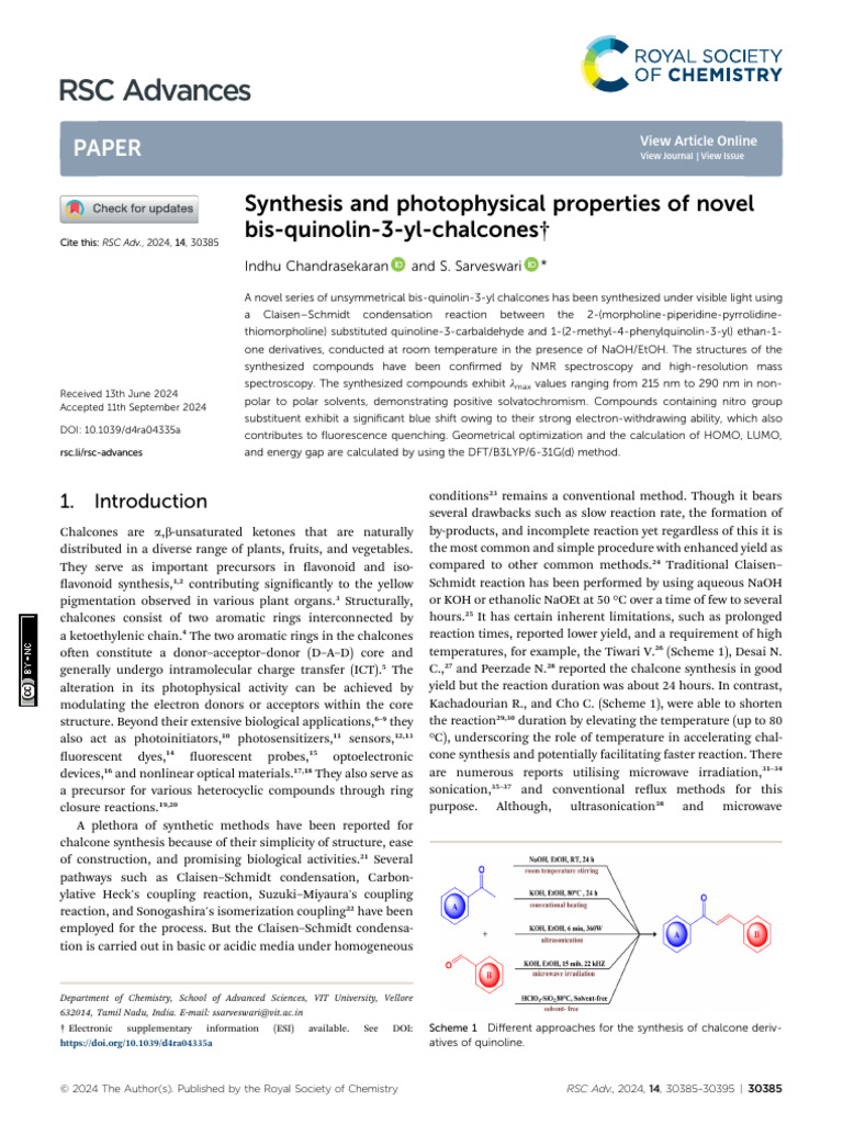 RSC Advances: Paper | PDF | Chemical Reactions | Organic Synthesis