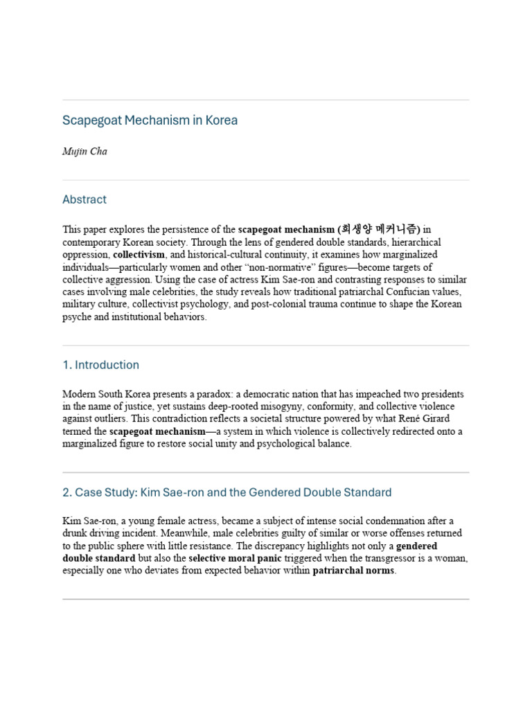 Scapegoat Mechanism in Korea | PDF | Patriarchy | Confucianism