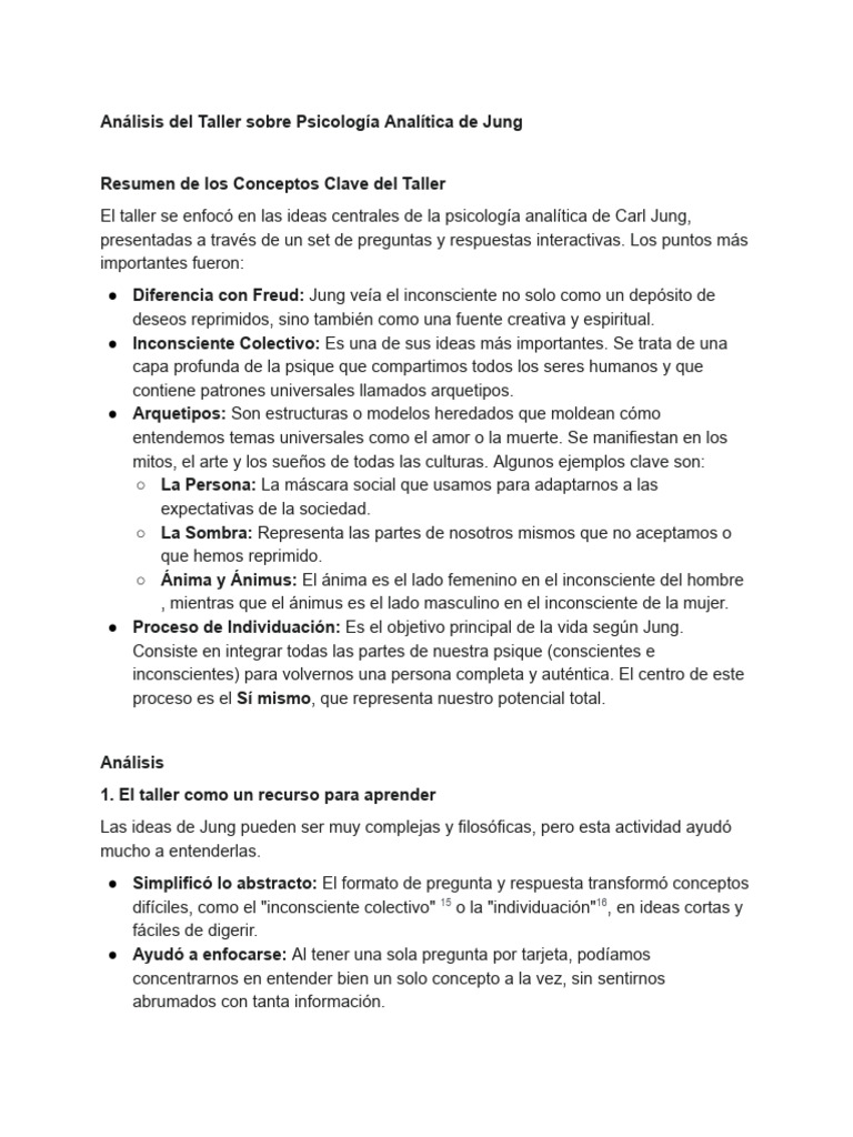 Taller de Psicología Analítica de Jung | PDF | Carl Jung | Mente ...
