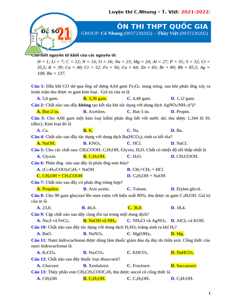 Bộ đề ôn 9 điểm BT tự luyện VDC | PDF