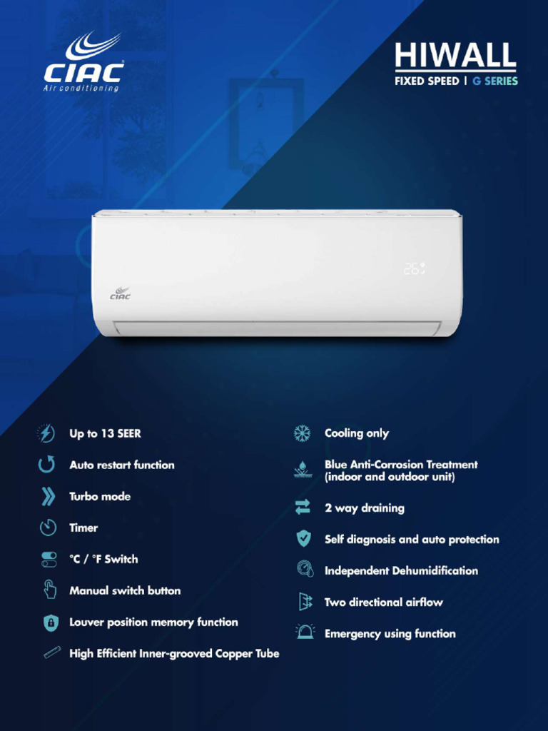 CIAC Mini Split - SEER - 13 - CG-CH41G Series Fixed - C 1 | PDF