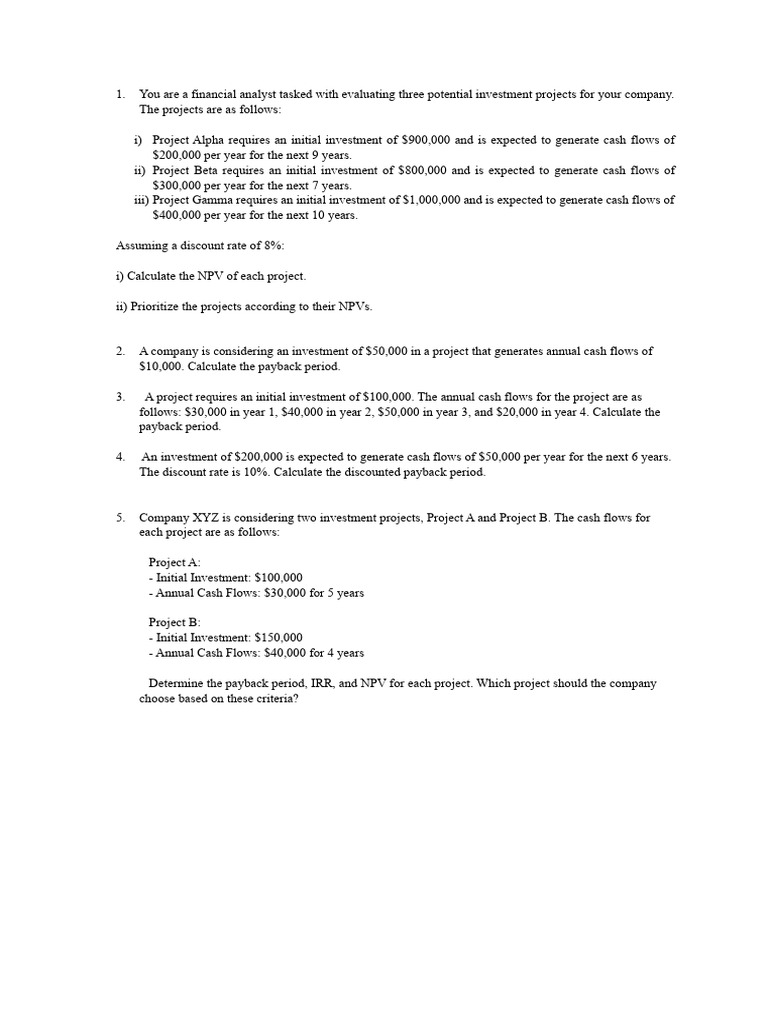 Numericals On Payback Period | PDF