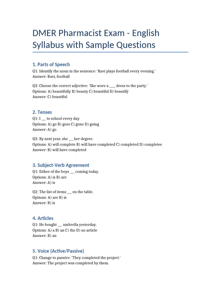 DMER Pharmacist Exam English Syllabus | PDF