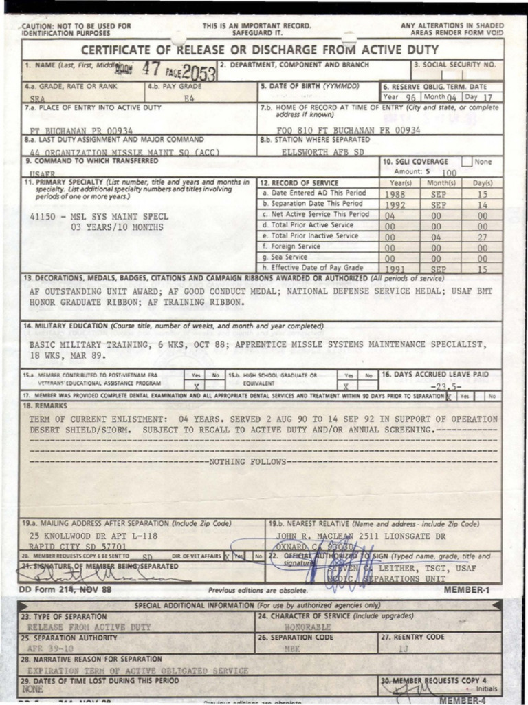 FORNM Military Discharge DD Form 214 PDF | PDF