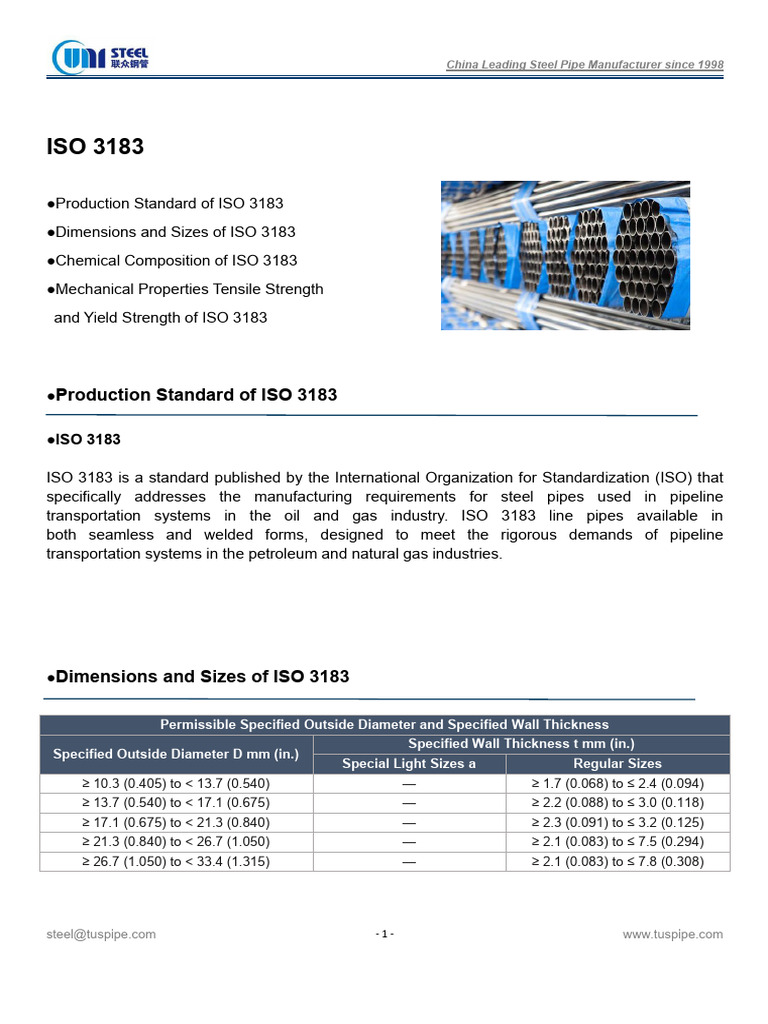 ISO 3183 Certification Pipe Size Chart PDF | PDF | Pipe (Fluid Conveyance) | Industrial Processes