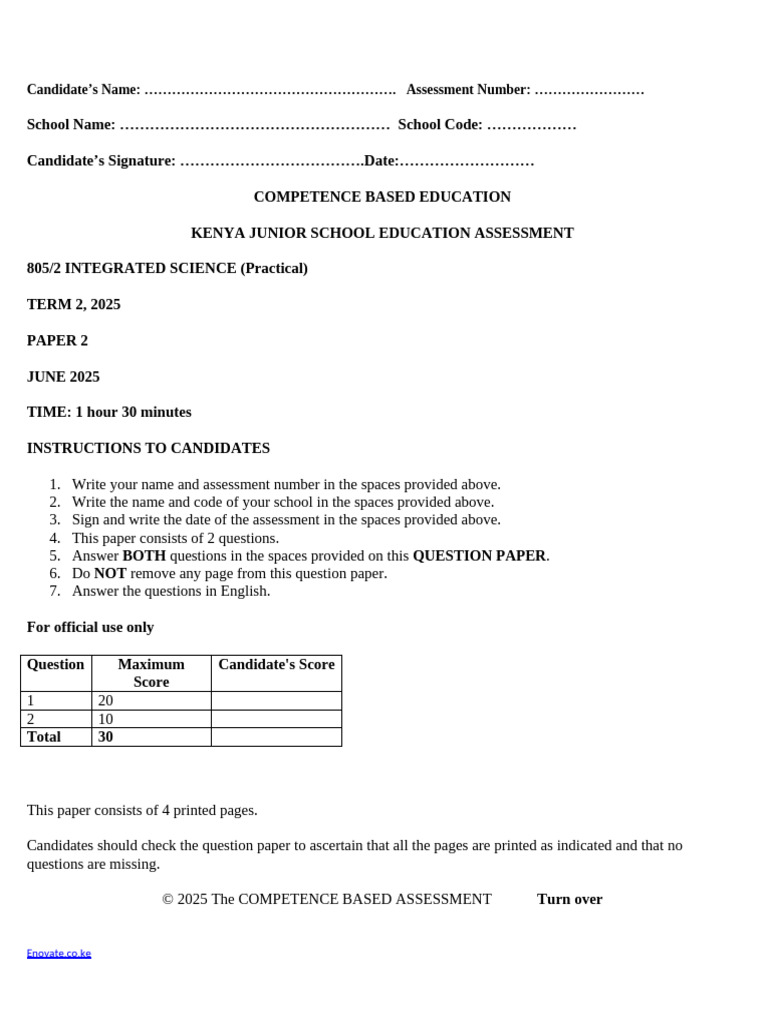 Grade 8 Integrated Science Paper 2 | PDF | Density | Volume