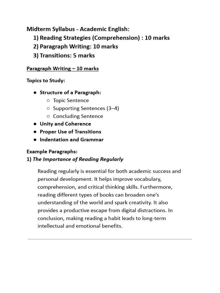 Midterm Paragraph Examples - Academic English | PDF