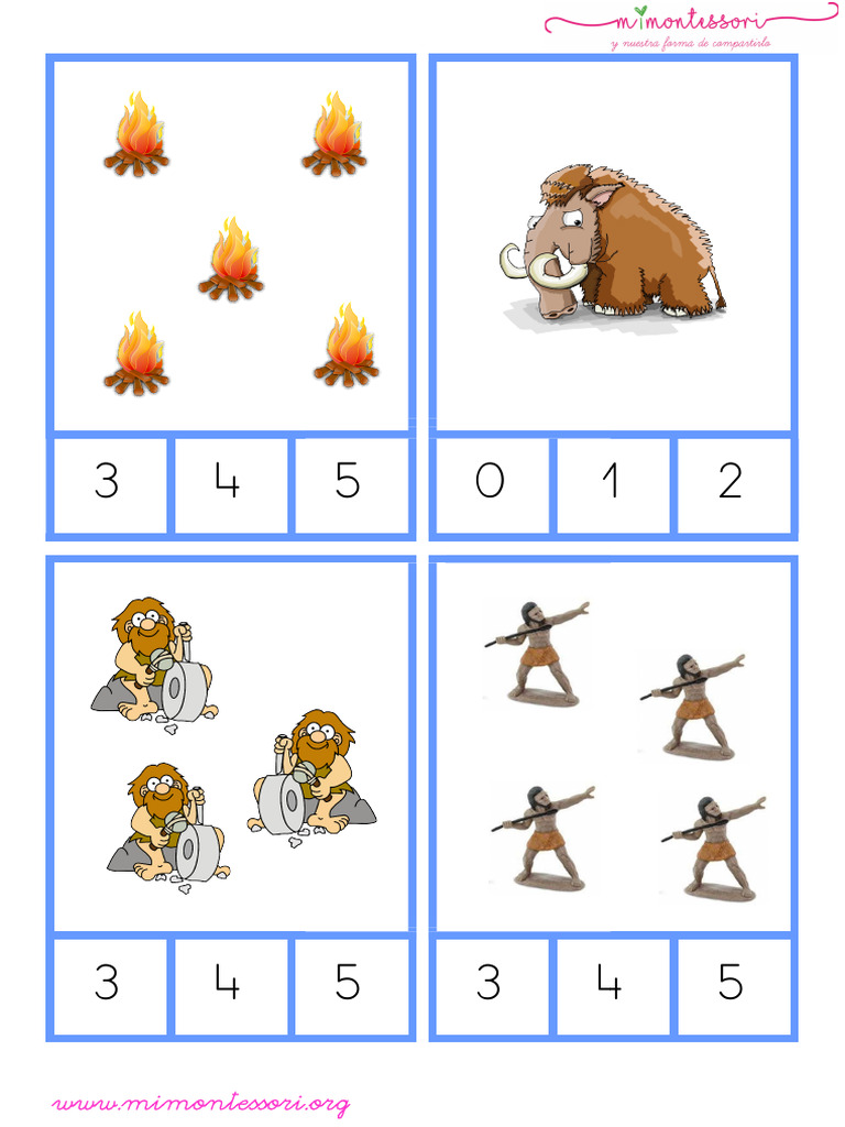 Tarjetas para Contar de Prehistoria Del 1 Al 10 | PDF