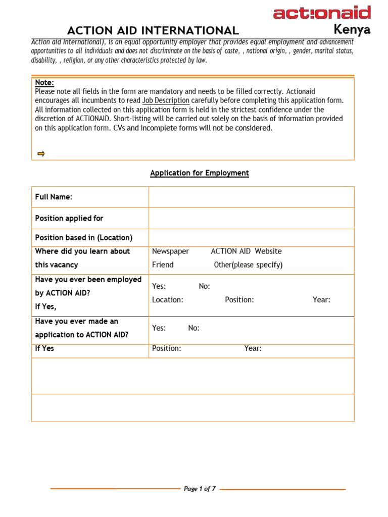 Application For Employment Form - ACTIONAID | PDF | Employment | Knowledge