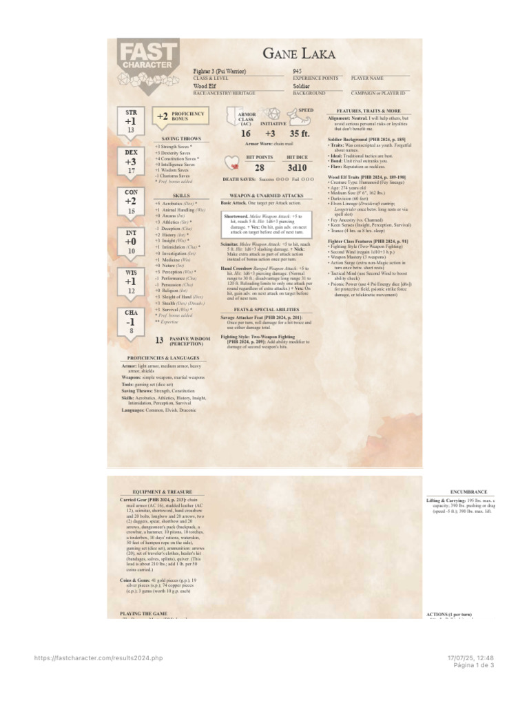 Fast Character - Wood Elf Fighter 3 (Psi Warrior) - PHB 2024 | PDF ...