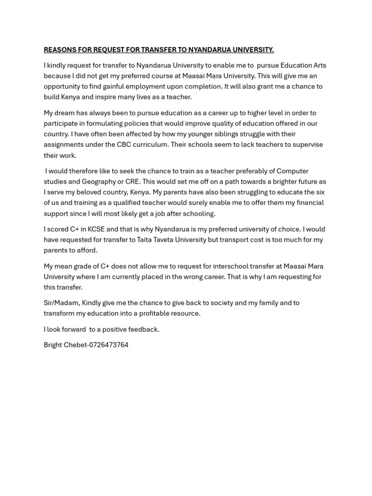 Reasons For Transfer | PDF