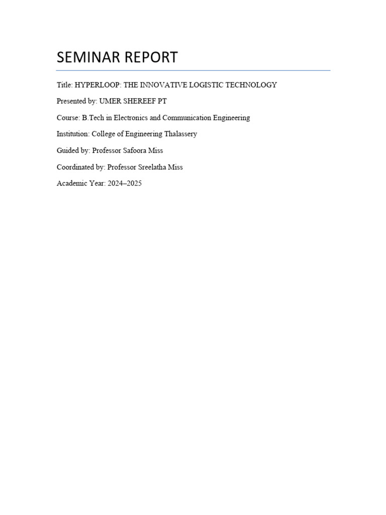 Hyperloop Seminar Report Full | PDF | Hyperloop | Transport