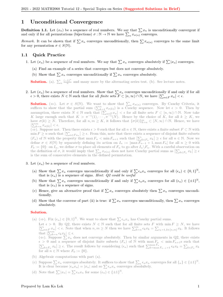 Math2068 Tut12 Special Topics On Series Solutions | PDF | Limit ...