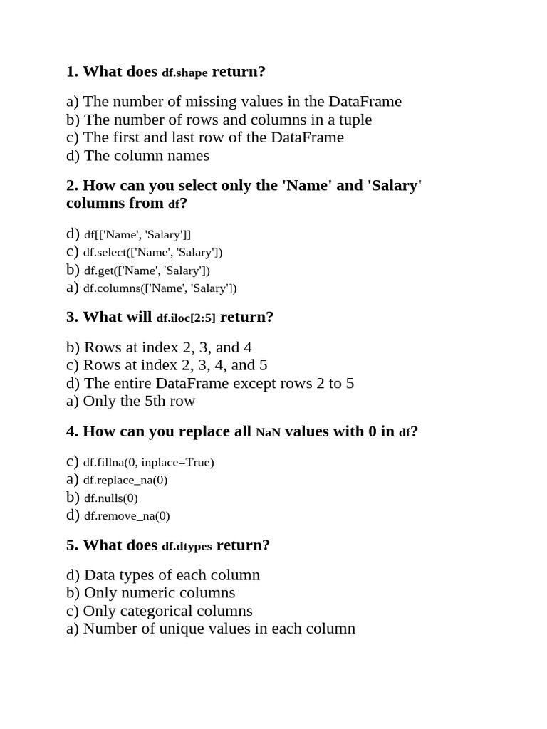 Pandas Exam: Key DataFrame Concepts | PDF