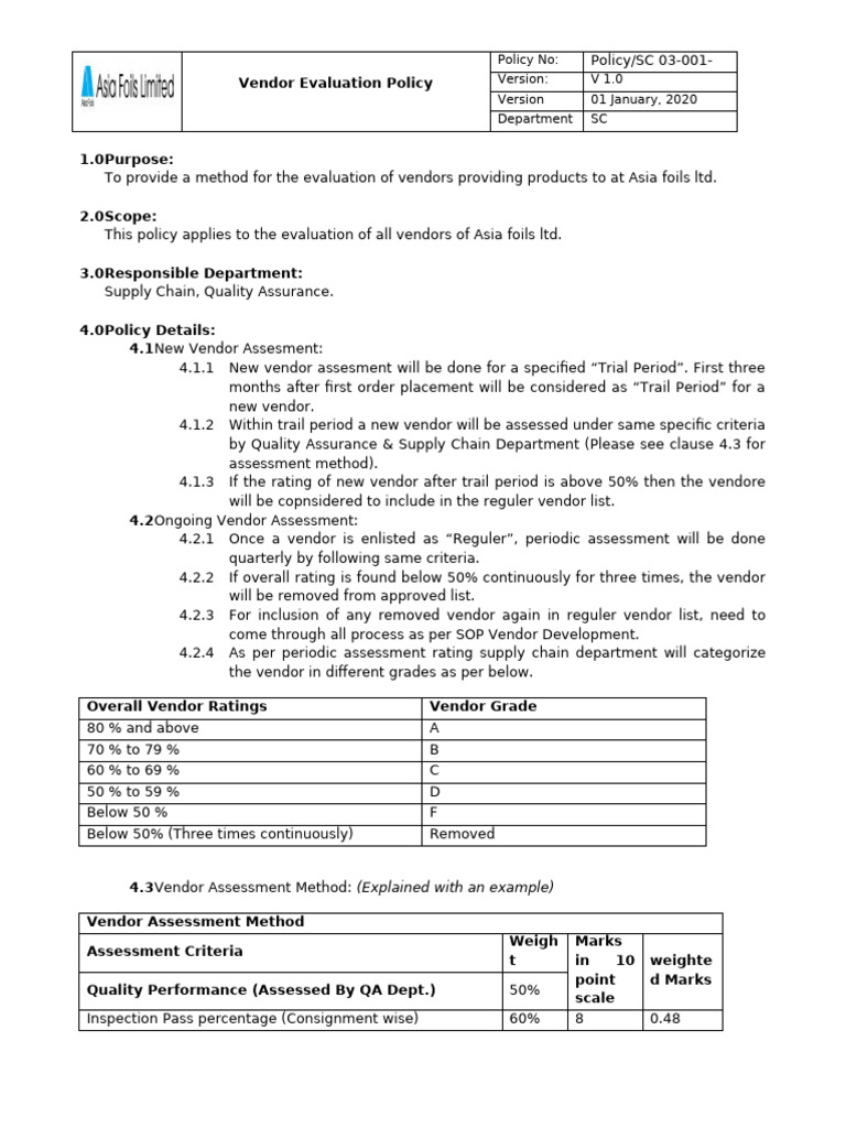 Policy Vendor Evaluation | PDF | Educational Assessment | Business