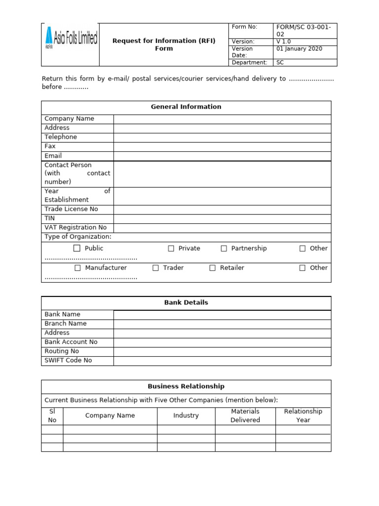 FORM SC 03-001-02 Request For Information (RFI) Form | PDF