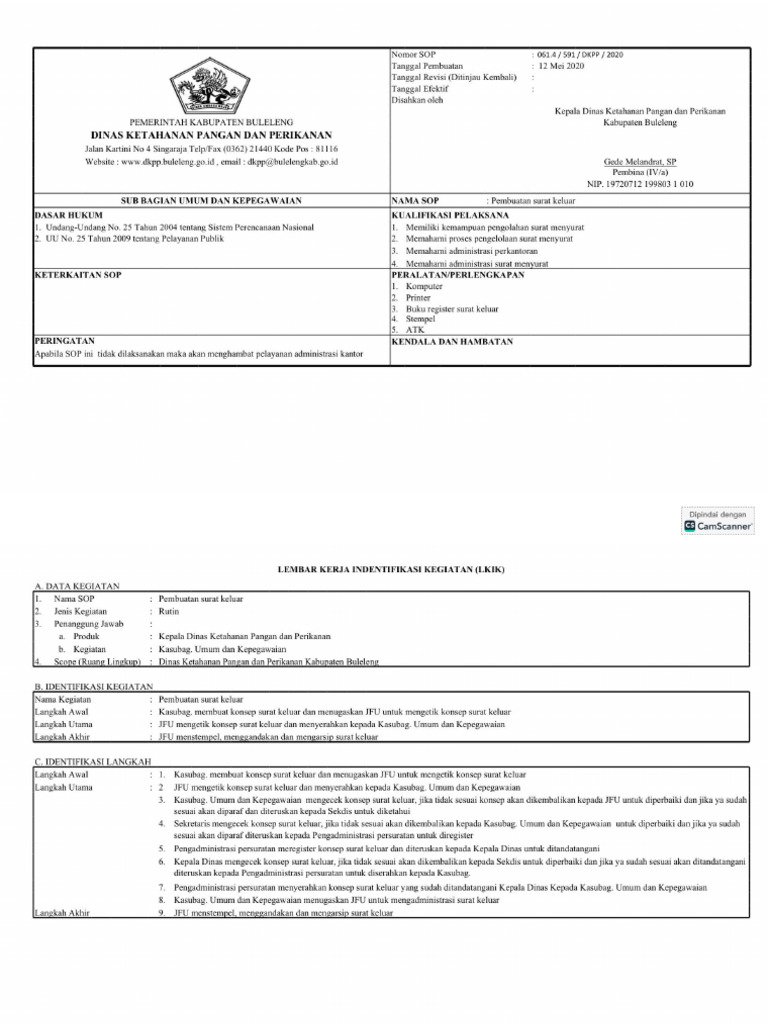Sop Pembuatan Surat Masuk Dan Keluar DKP | PDF