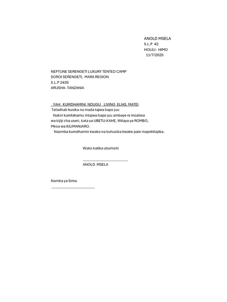 Barua Ya Utambulisho | PDF