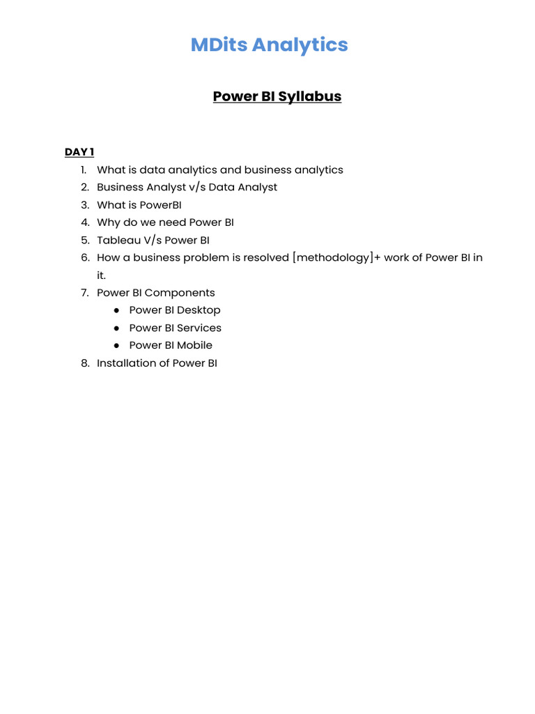 Power BI Syllabus MDits | PDF | Data Warehouse | Information Technology ...