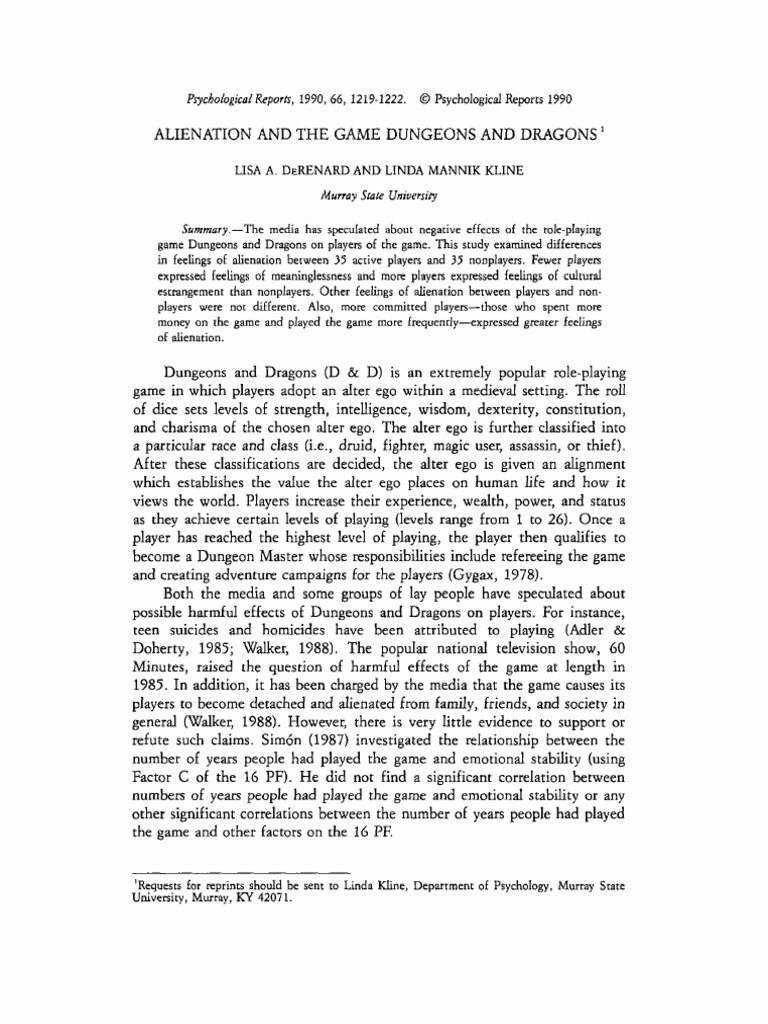 Alienation in Dungeons and Dragons Players | PDF | Social Alienation ...