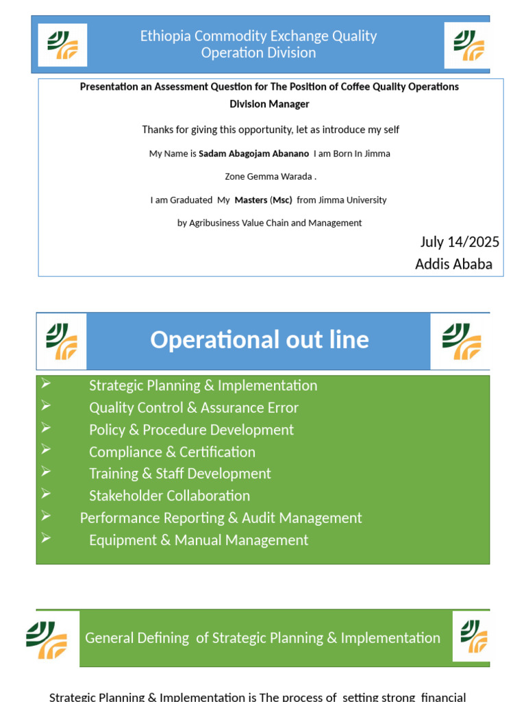 Presentation For Managers of Coffee Quality Division Computation ...