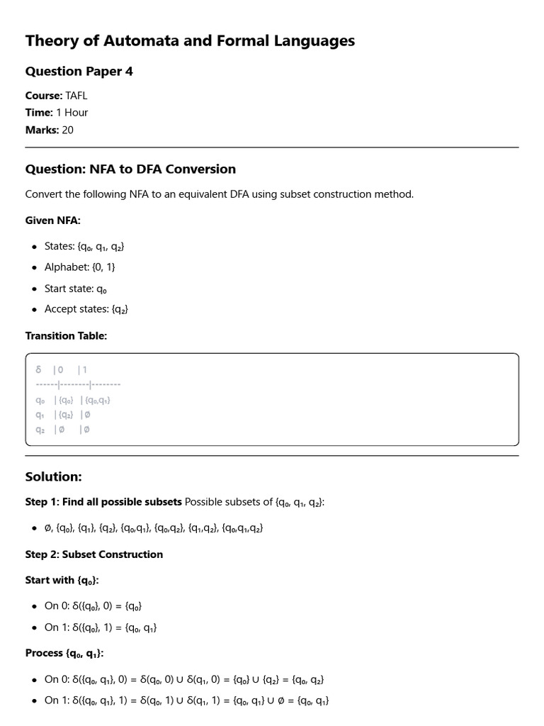 TAFL Question 4 - NFA To DFA Conversion | PDF