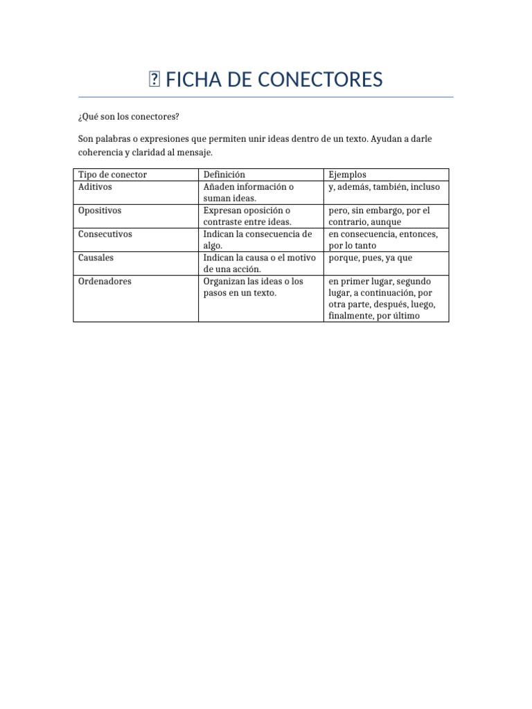 Ficha de Conectores en Tabla | PDF