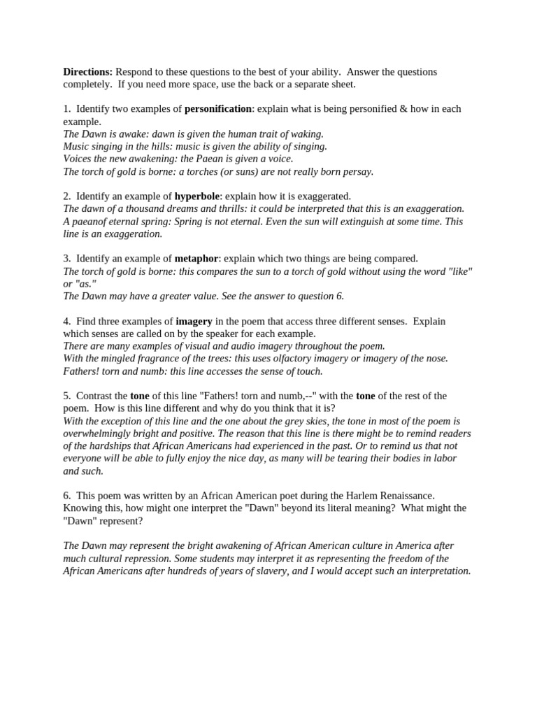 Analyzing "Spring Dawn" Poem Elements | PDF