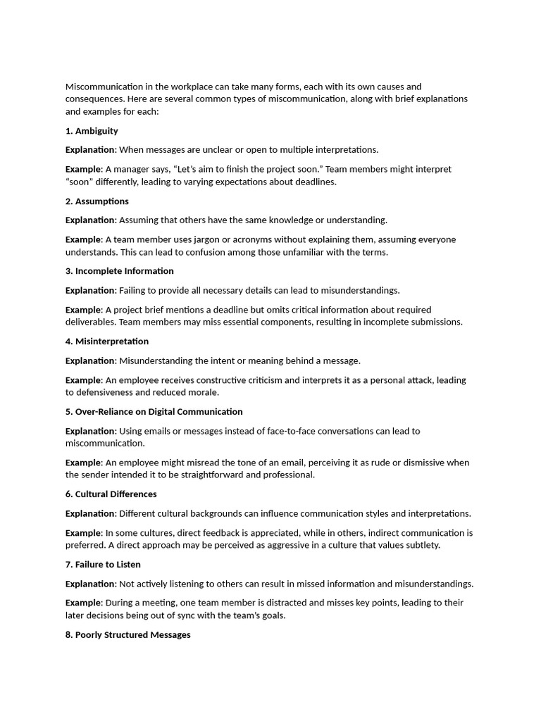 3.2 Miscommunication at Work Place | PDF | Communication | Nonverbal ...
