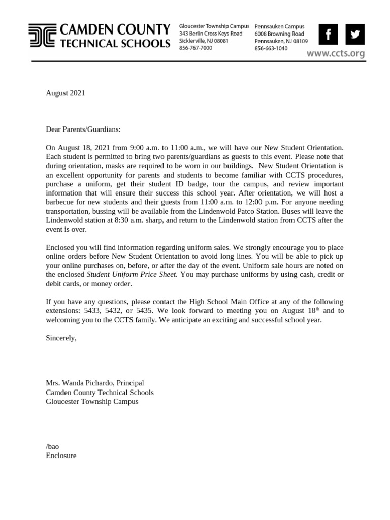 AM A - L New Student Orienation Letter | PDF