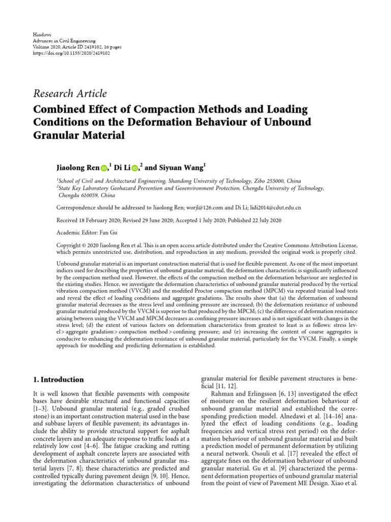 Combined Effect of Compaction Methods and Loading Conditions On The Deformation Behaviour of ...