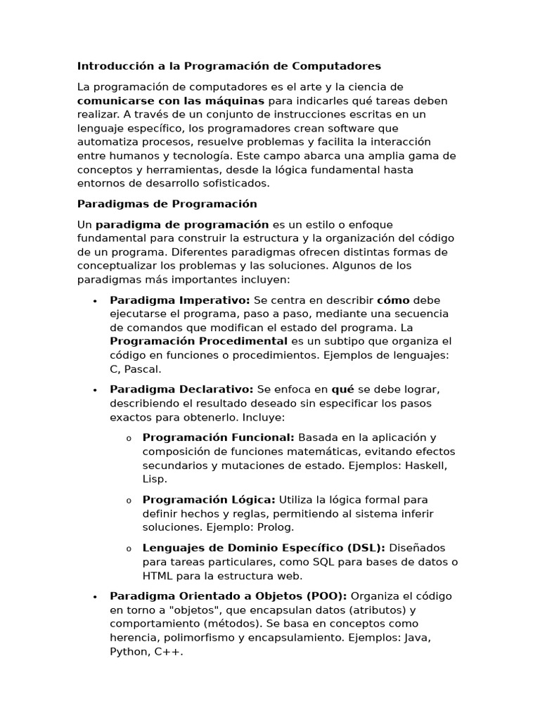 Introducción A La Programación de Computadores | PDF | Lenguaje de programación | Paradigmas de ...