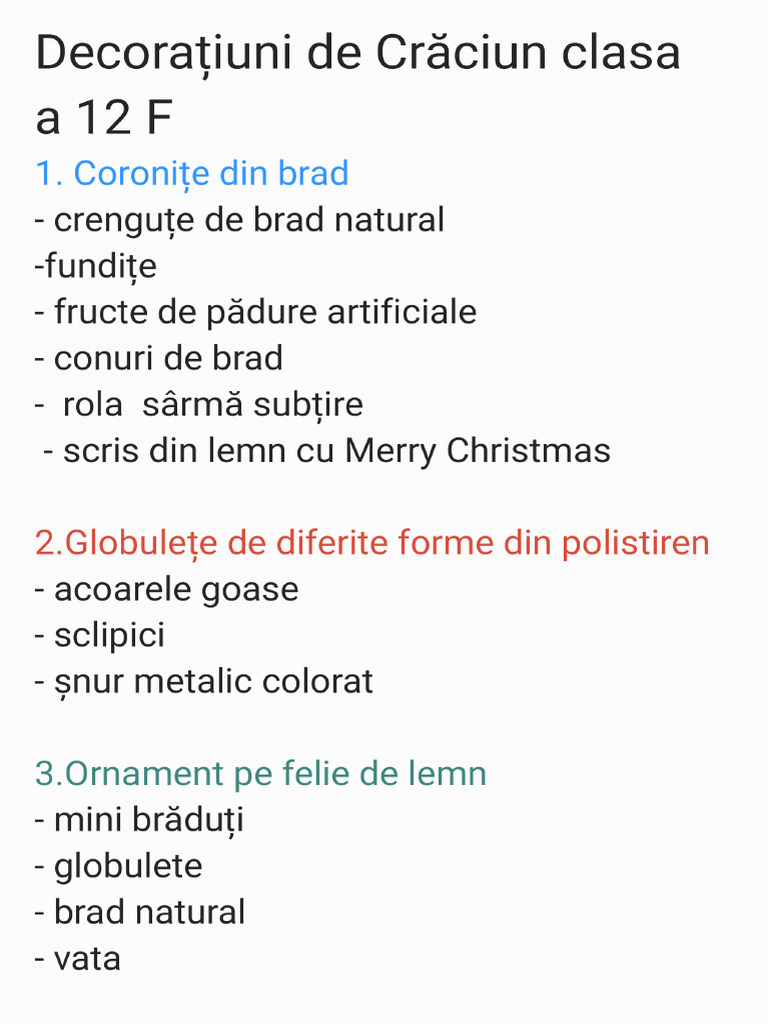 Decorațiuni Pentru Târgul de Crăciun-Liceul Videle Clasa A 12 F | PDF