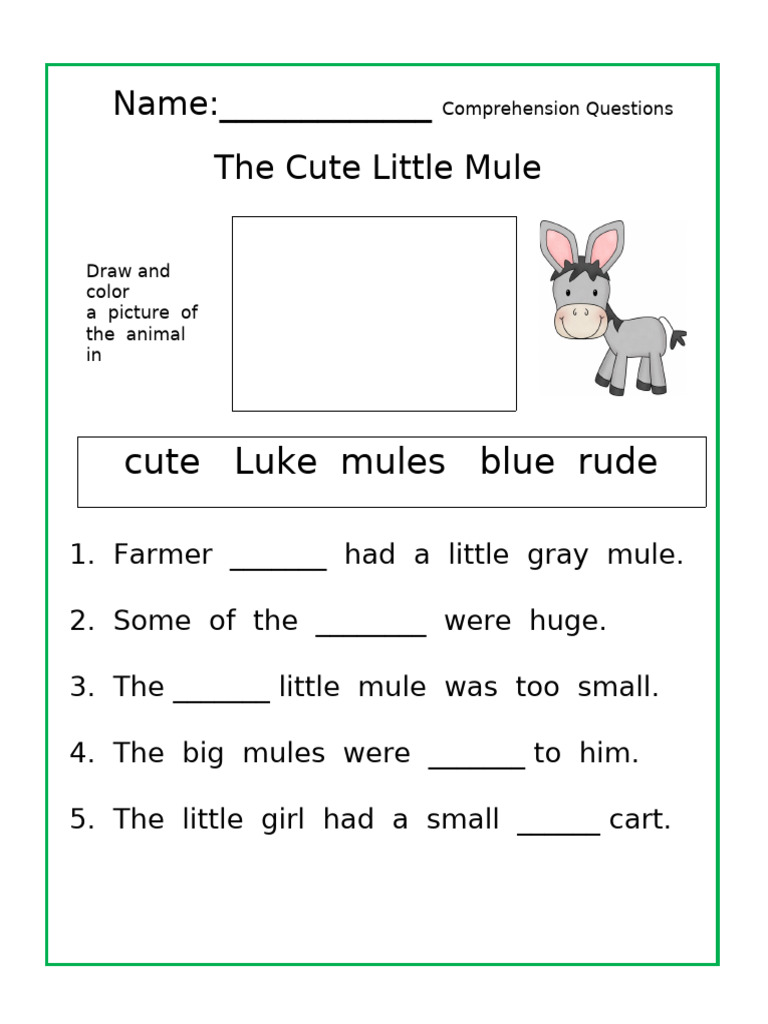 Cute Critters Comprehension Cute Little Mule | PDF