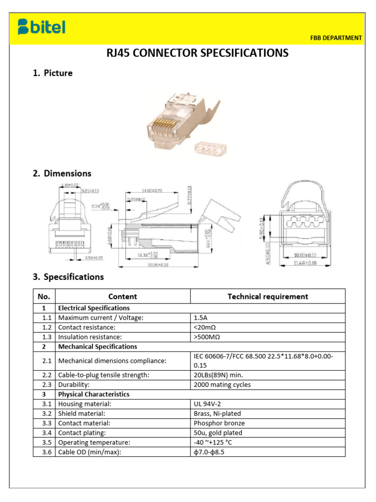 RJ45 Connector Specifications Guide | PDF