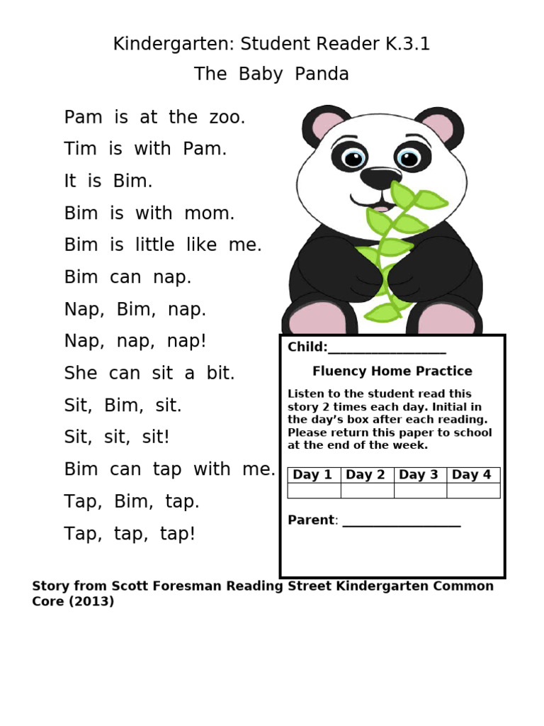 Reading Street Kindergarten Home Practice Fluency | PDF