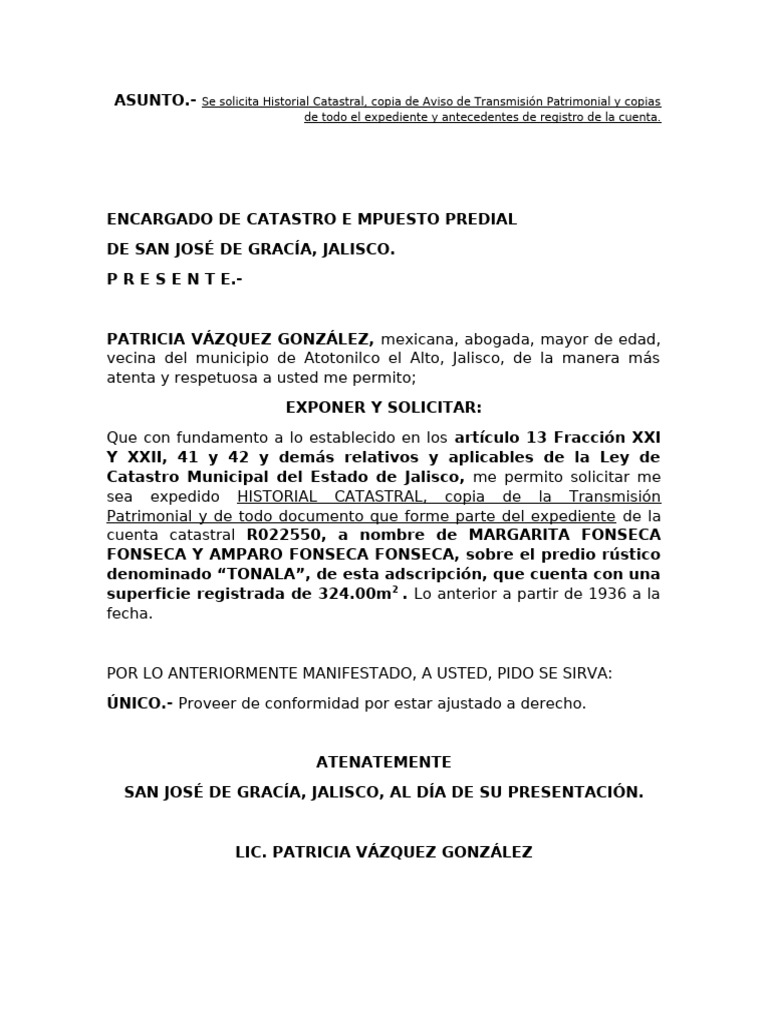 Solicitud de Historial A Catastro | PDF