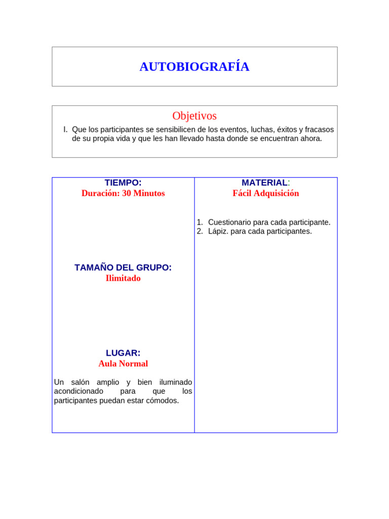 Ejercicio de Autobiografía Personal | PDF