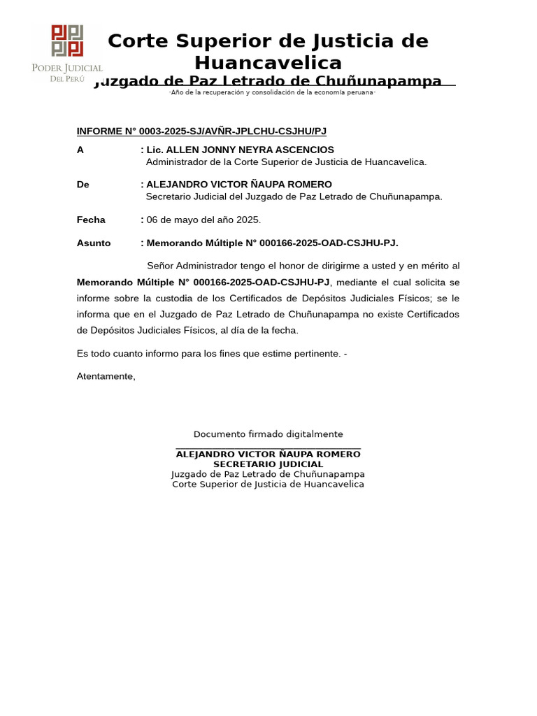 Informe Certificado de Despositos Judiciales | PDF