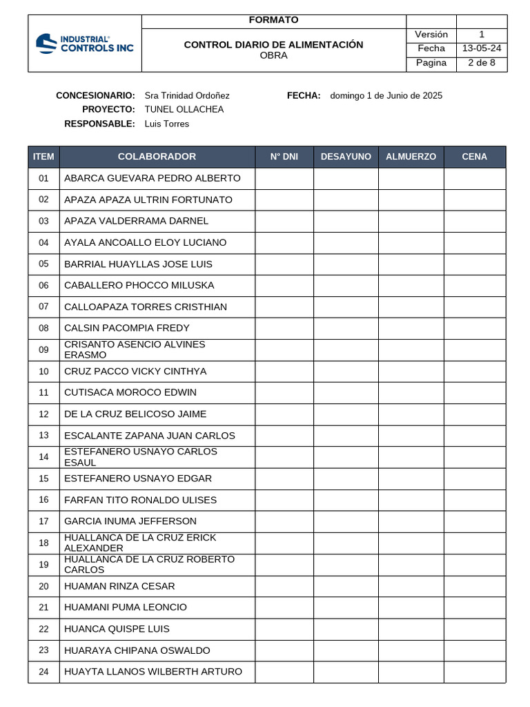 Formato de Comedor | PDF