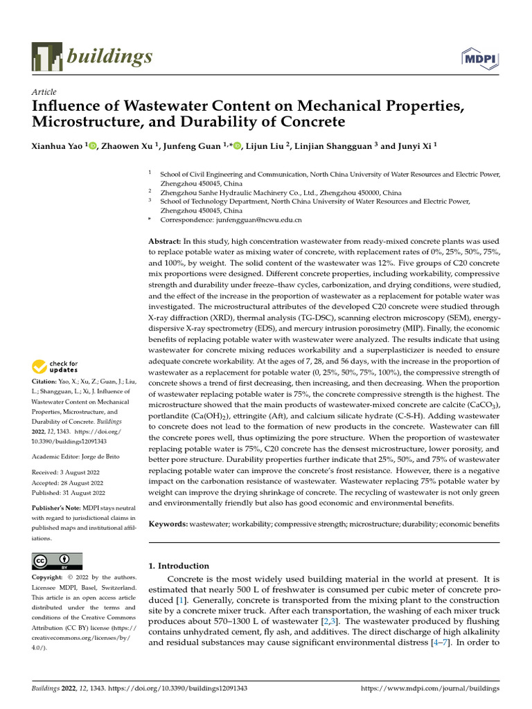 11.influence of Wastewater Content On Mechanical Properties, Microstructure, and Durability of ...