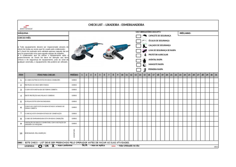 Check List - Lixadeira - Esmerilhadeira | PDF