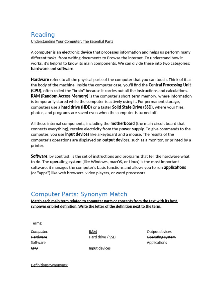 Understanding Your Computer The Essential Parts | PDF | Computer Hardware | Input/Output